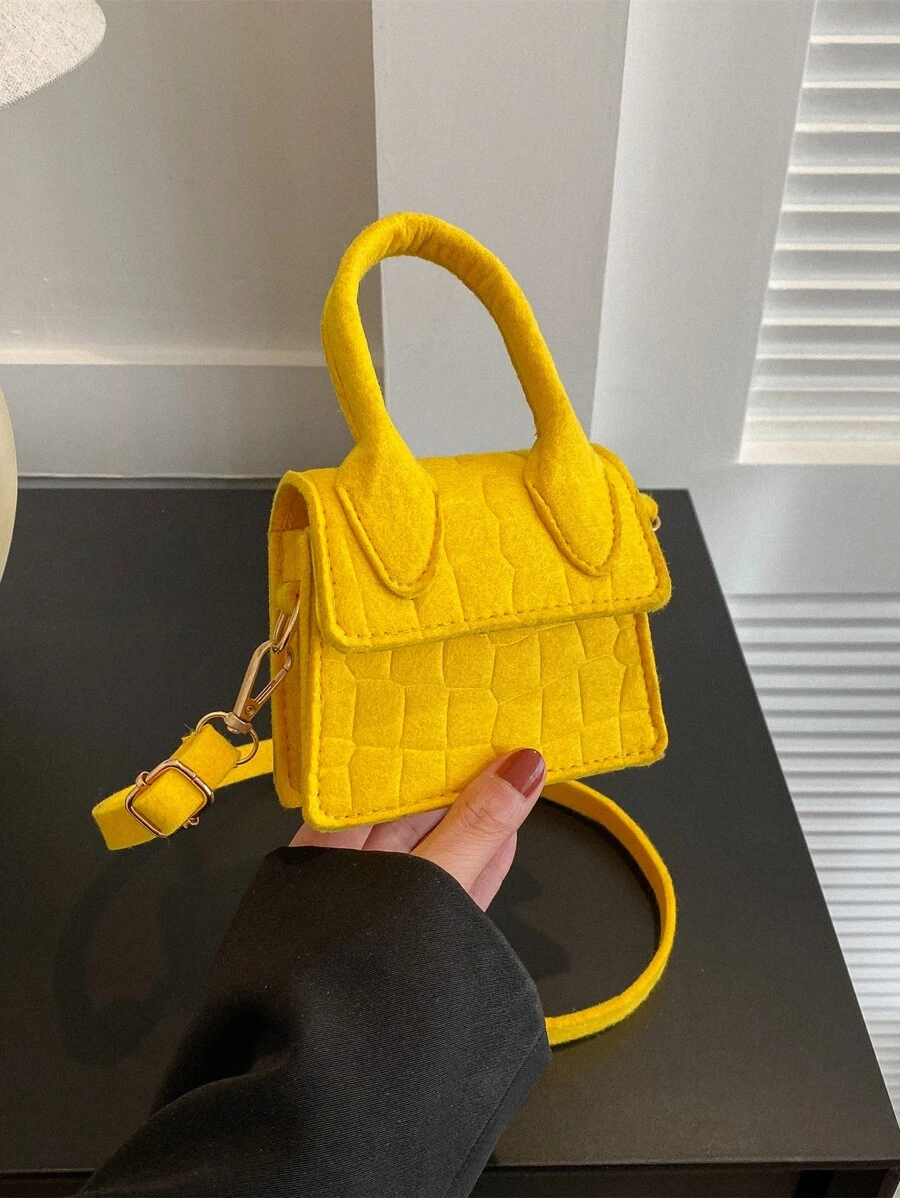 Mini Neon-Yellow Crocodile Embossed Flap Square Bag, Fashionable Butter ...