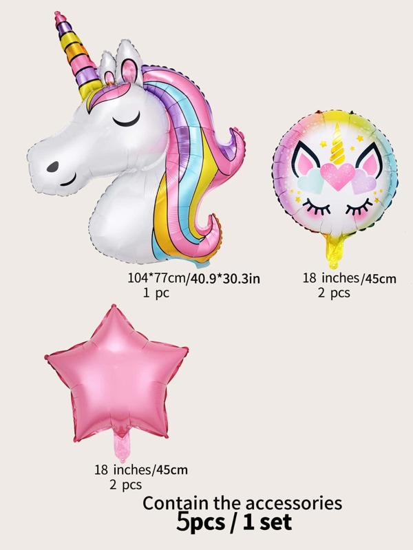5pcs/set Unicorn Balloon, Cartoon Cute Balloon, For Theme Party ...