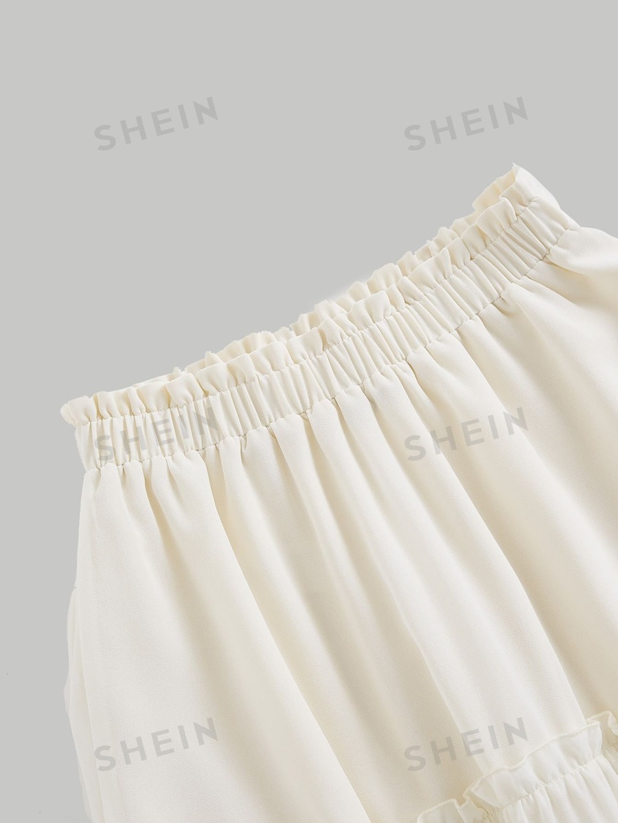 SHEIN MOD Ruffle Skirt Boho Long Skirt Break Paperbag Waist Frill Trim ...