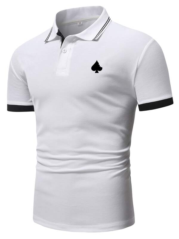 Manfinity Homme Men Playing Card Print Contrast Trim Polo Shirt | SHEIN USA