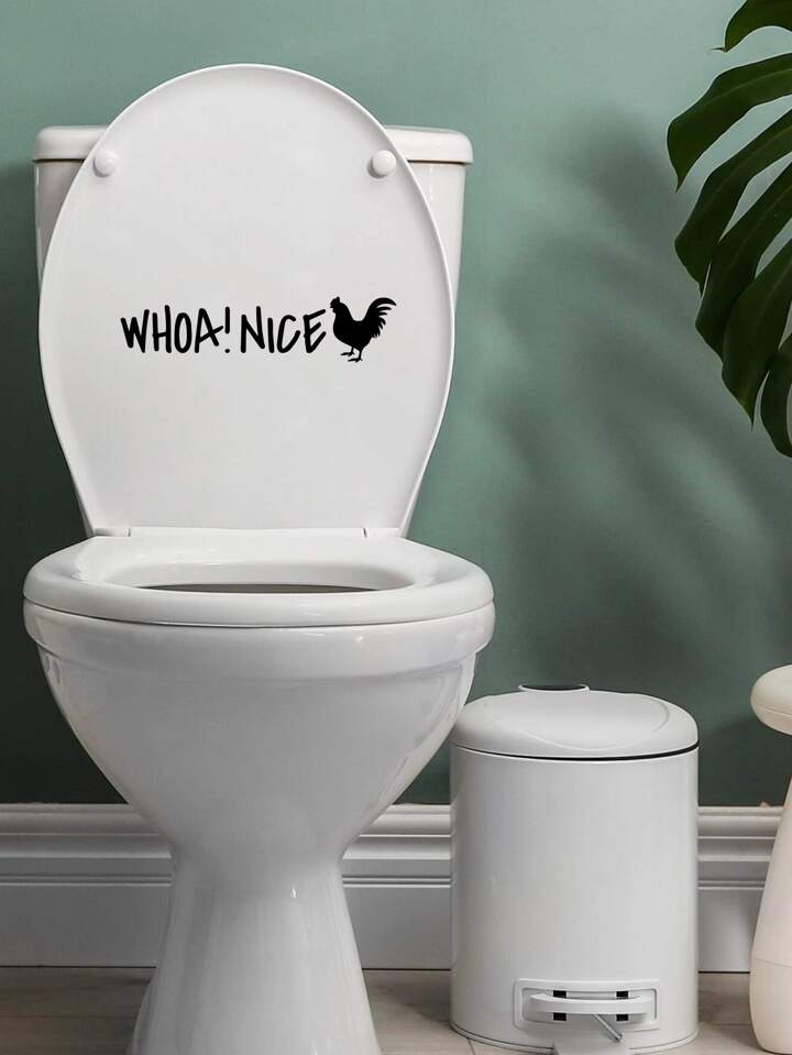 1pc PVC Toilet Lid Decal Rooster Slogan Graphic Toilet Stool Commode Sticker For Bathroom SHEIN