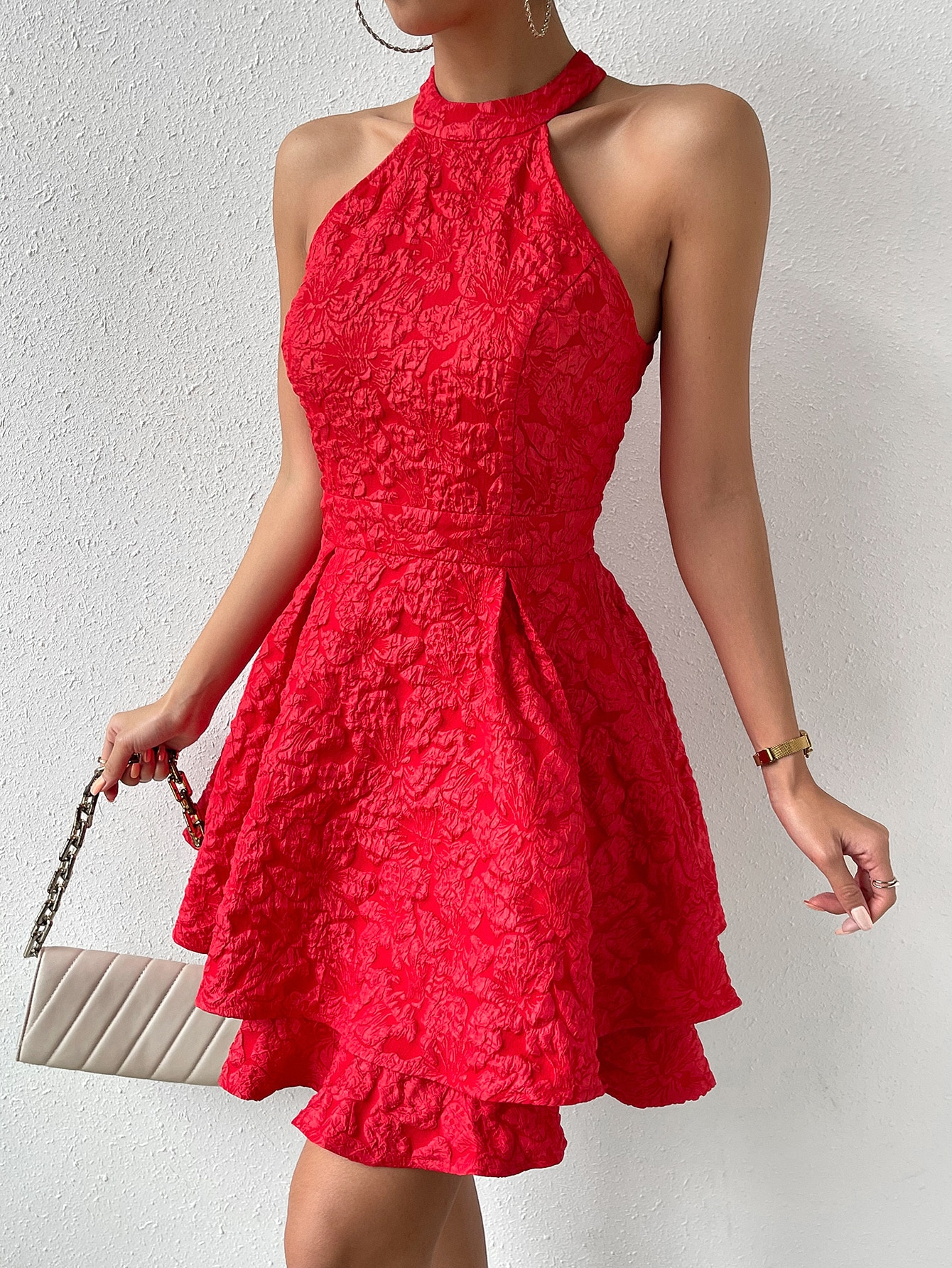 Shein Privé Jacquard Halter Neck Zip Back Dress Shein Usa
