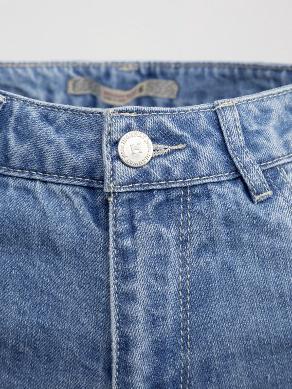 Snap Button Side Trim Wide Leg Raw Hem Jeans | SHEIN USA