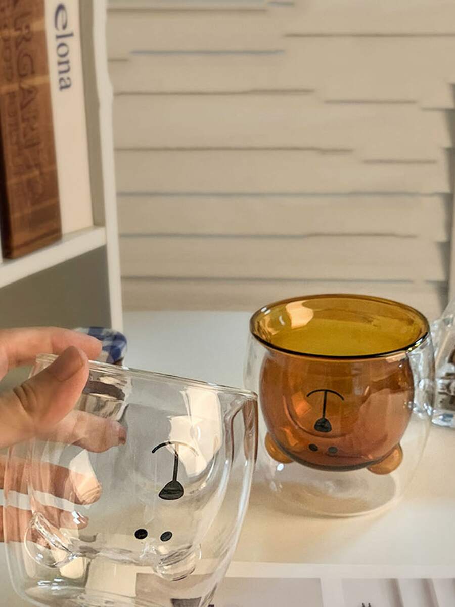 1pc New Double-layer Heat-resistant Cute Bear Glass Cup, Ins Style ...