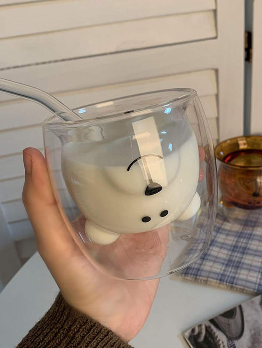 1pc New Double-layer Heat-resistant Cute Bear Glass Cup, Ins Style ...