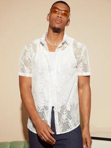 Manfinity RSRT Men Plants Pattern Button Front Mesh Shirt | SHEIN USA