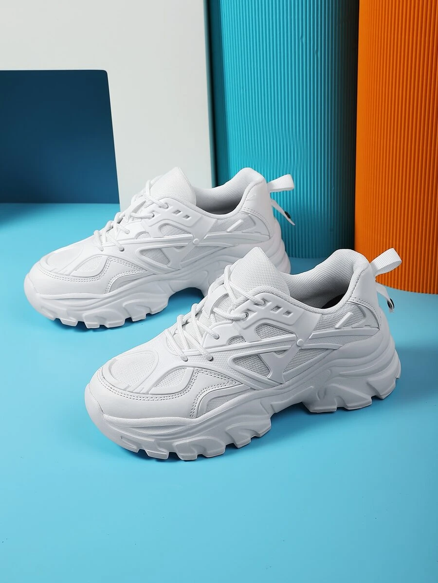Women Minimalist Lace-up Front Chunky Sneakers, Sporty Outdoor Sneakers ...