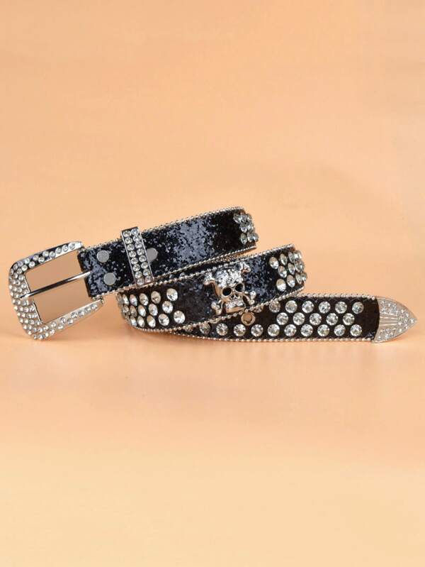 Rhinestone & Skull Decor Belt | SHEIN USA