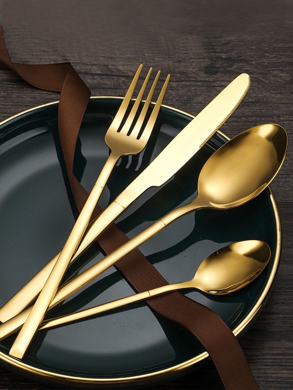 24 pièces/set En Acier Inoxydable Set De Couverts , Classique D'or Set ...