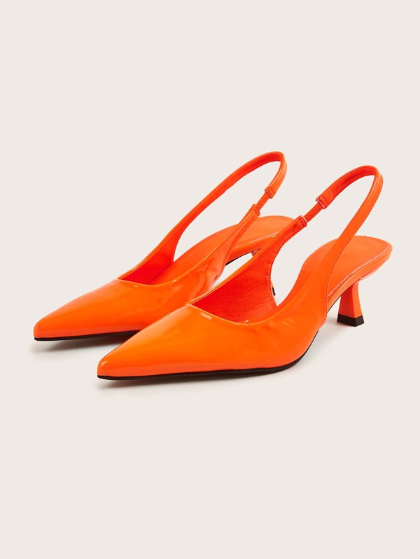 Women Point Toe Pyramid Heeled Pumps, Funky Orange Slingback Pumps ...
