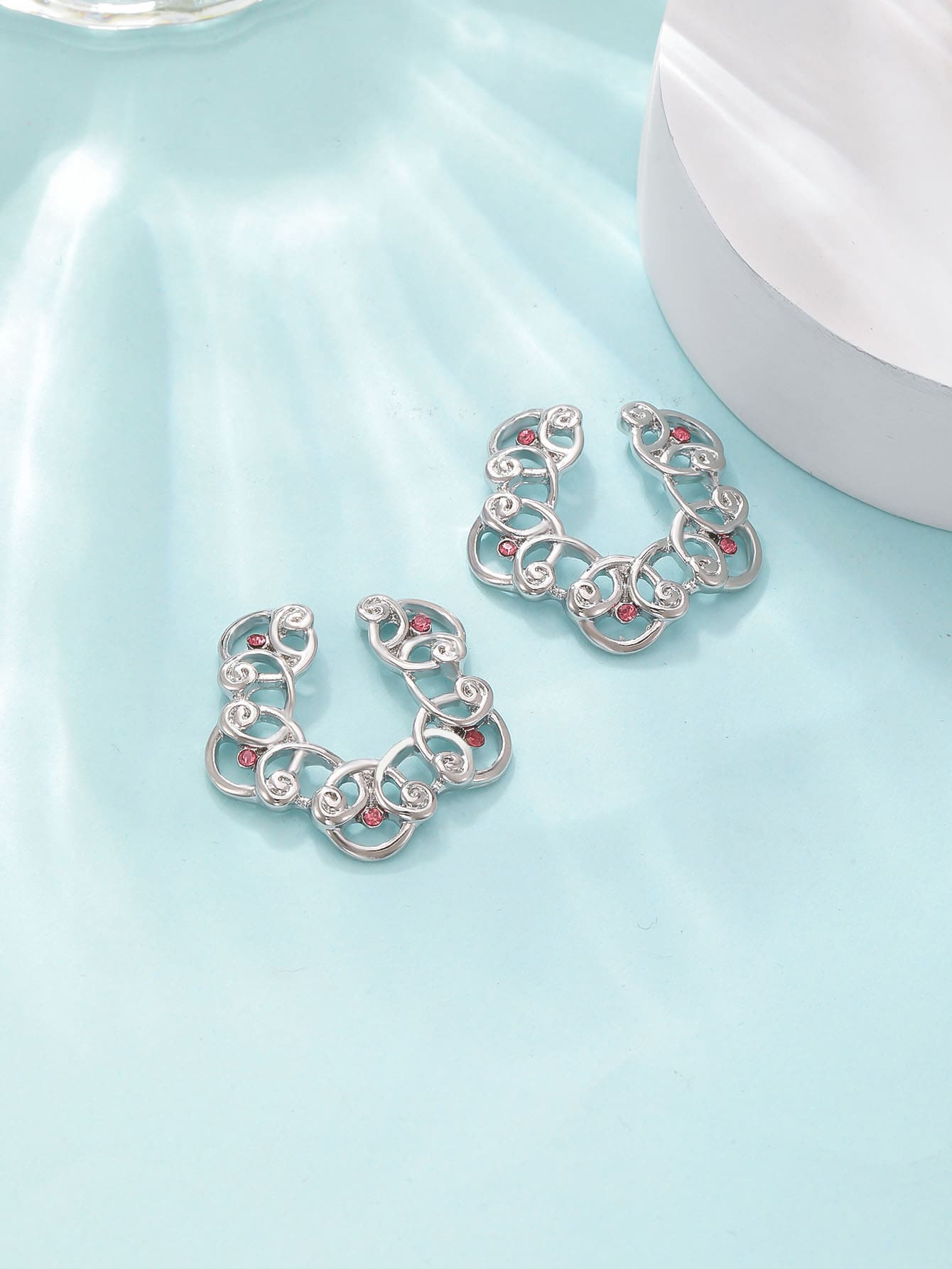 2 piezas/set Cuff de nariz de acero inoxidable con diseño de flor para ...