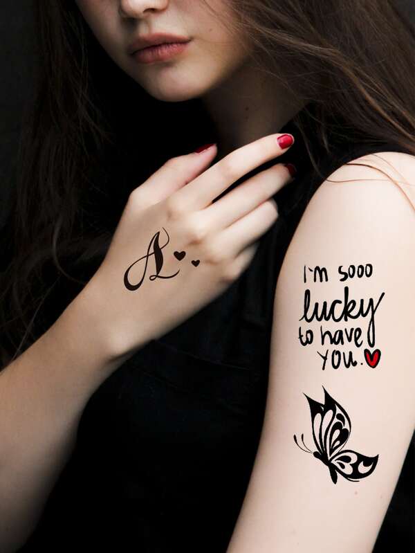 ملصق وشم طقم , 2 قلب & جرافيك شخص وشم يمكن التخلص منه للنساء , ملصقات ...