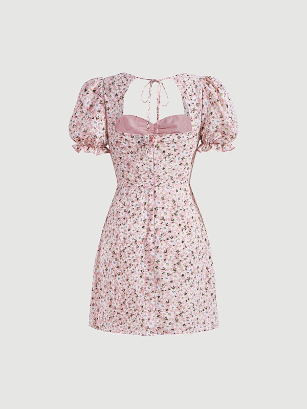 Shein Mod Ditsy Floral Print Ruched Bust Tie Backless Dress Shein Uk