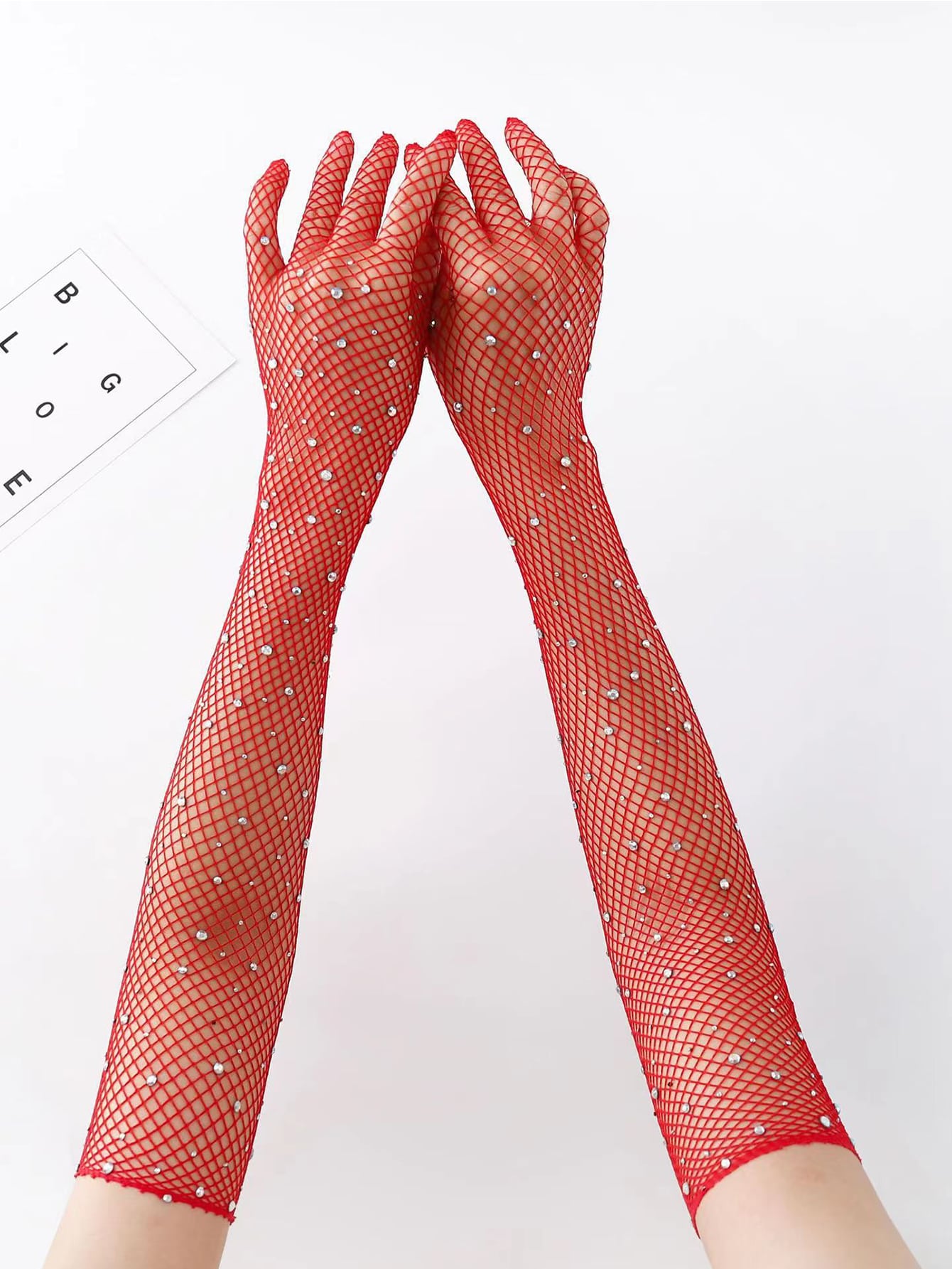 Rhinestone Decor Fishnet Gloves