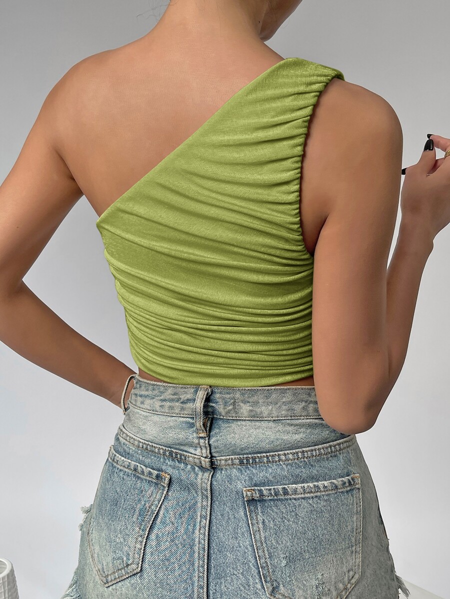 Shein Privé One Shoulder Ruched Side Crop Top Shein Usa