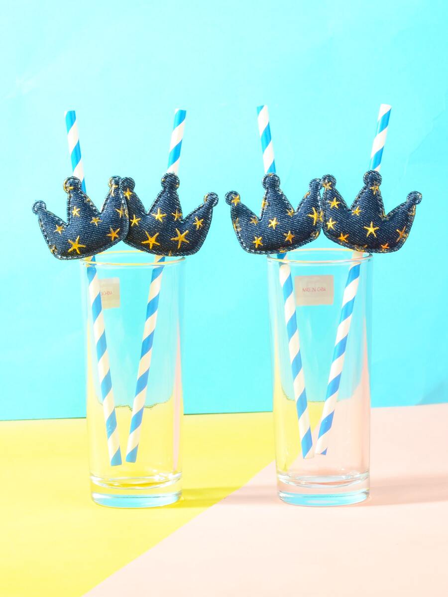 4pcs Paper Disposable Straw, Modern Crown Design Disposable Drinking ...