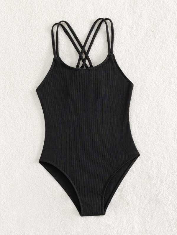 Girls Criss Cross One Piece Swimsuit Shein Usa