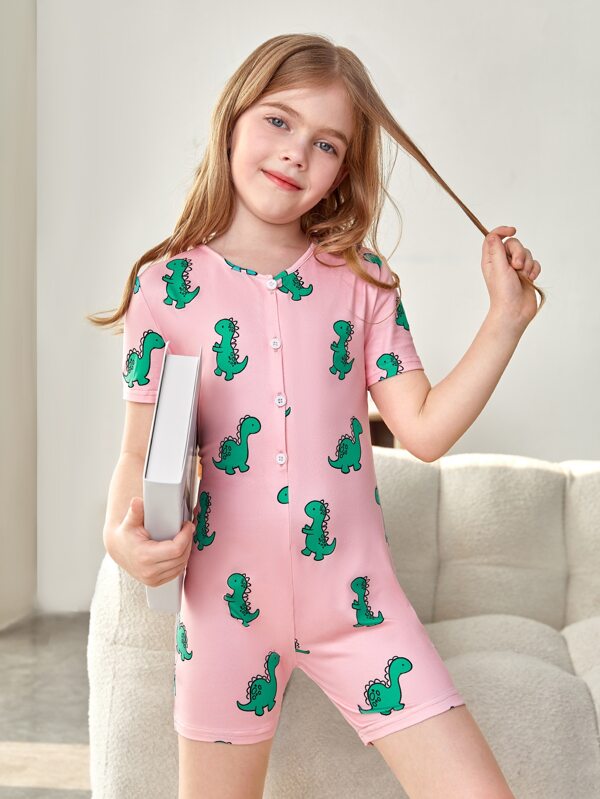 SHEIN Kids QTFun Girls Dinosaur Button Front Romper | SHEIN UK