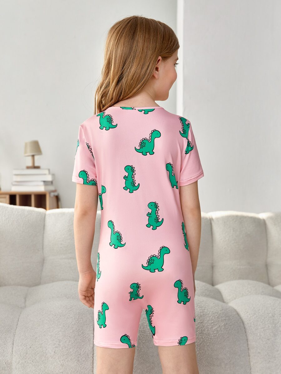 SHEIN Tween Girls' Casual V-Neck Cartoon Dinosaur Print Pajamas For ...