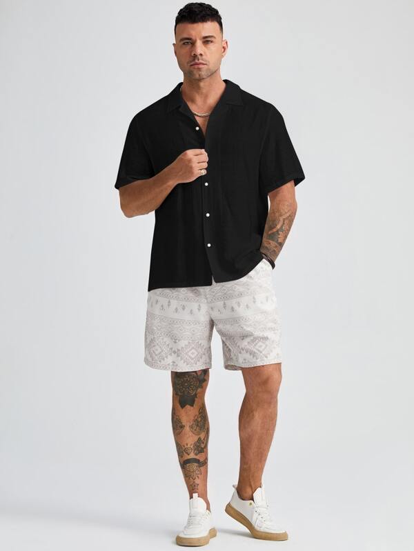 Manfinity Basics homens Camisa botão frontal | SHEIN Brasil