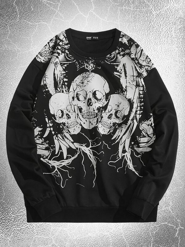 ROMWE Goth Men Skull Print Sweatshirt | SHEIN UK