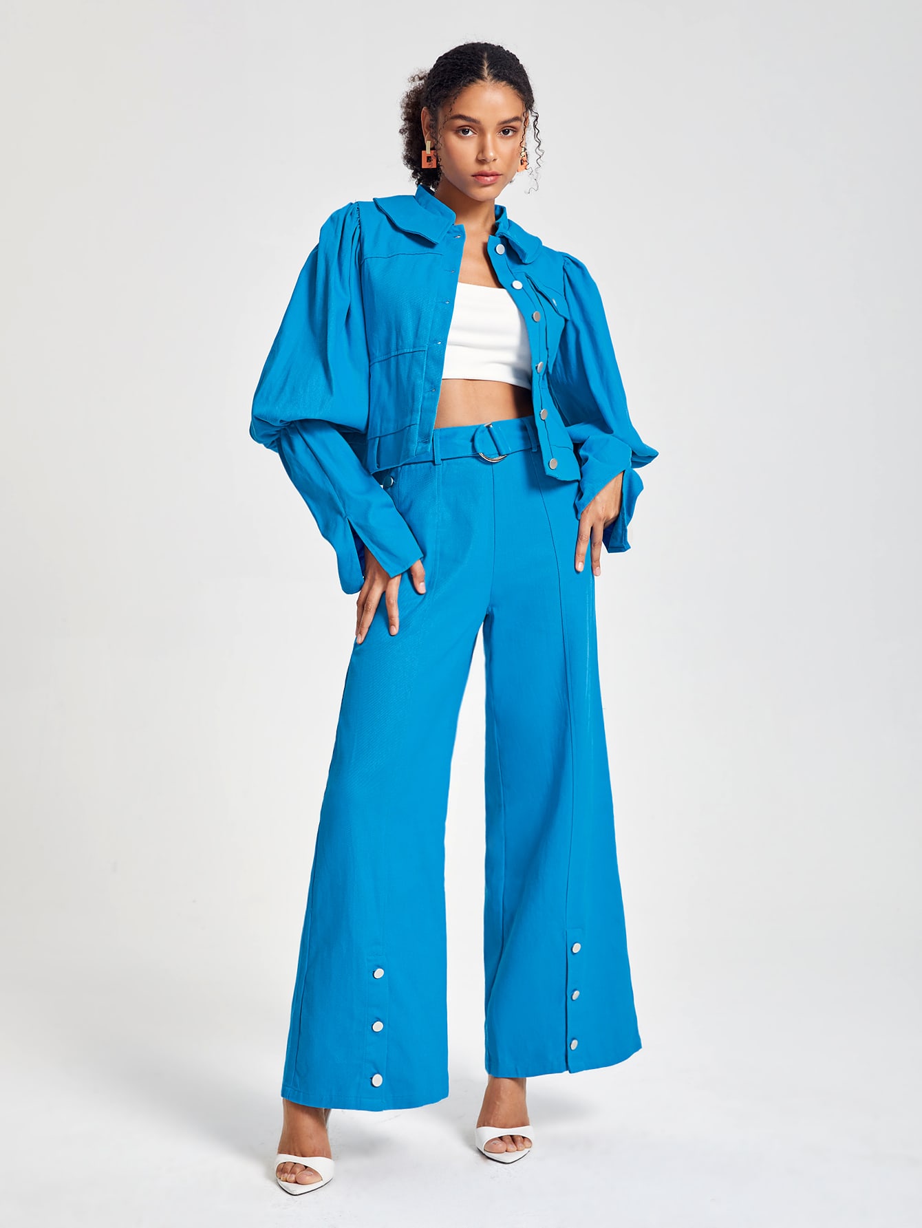 Momi Ko High Waist Button Detail Belted Wide Leg Pants Shein Usa