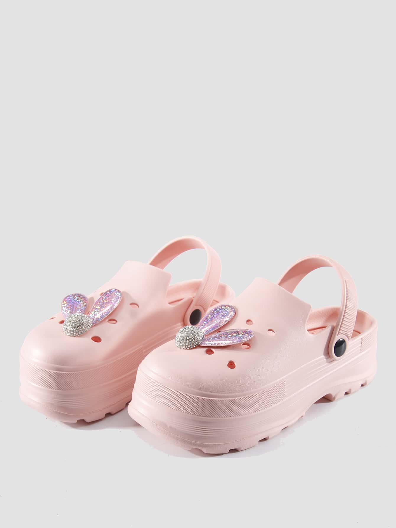 Women Rhinestone Decor Rabbit Design Hollow Out Vented Clogs, EVA ...