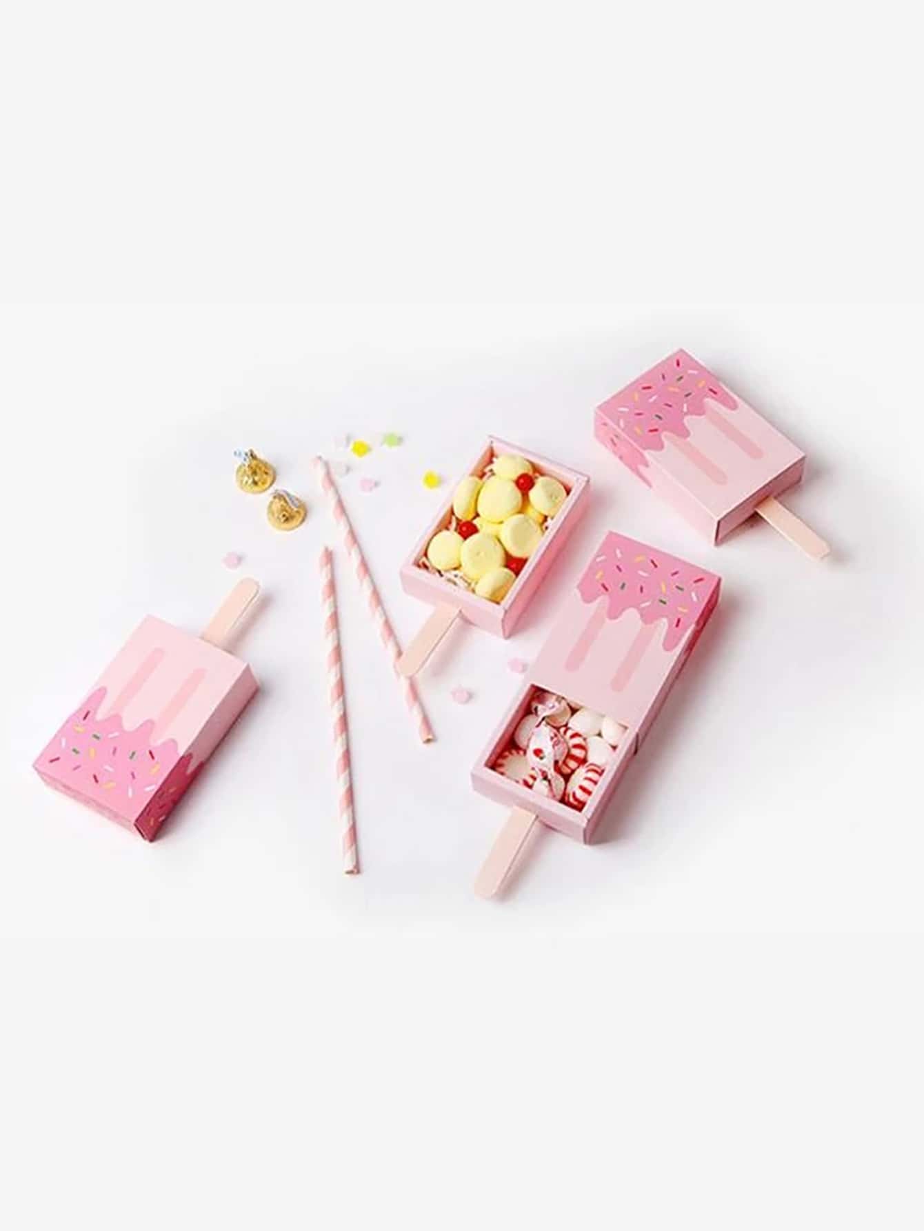 10pcs Disposable Paper Gift Box,Creative Pink Popsicle Shaped Gift ...