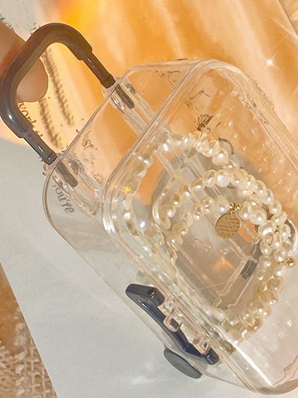 1pc Plastic Jewelry Box, Modern Clear Trolley Suitcase Shaped Jewelry ...
