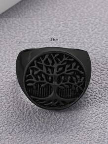 Men Tree Detail Ring Black Stainless Steel Fashionable Popular Jewelry ...