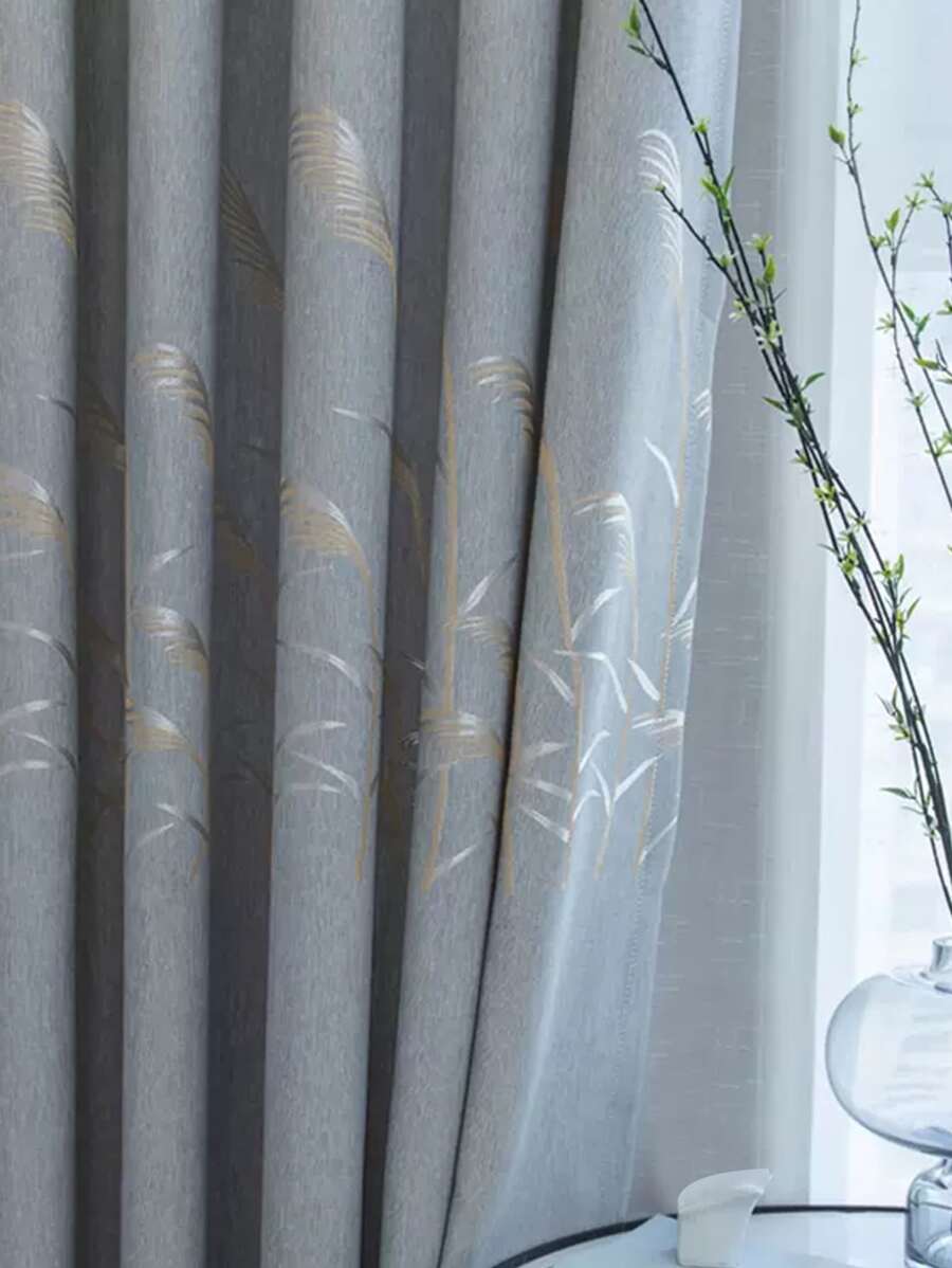 Plant Jacquard Single Panel Curtain, Nordic Polyester Single Panel ...