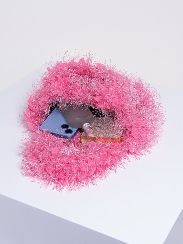 Fuzzy, Soft, Plush Neon Pink Fluffy Satchel Bag pink For Girls, Women ...