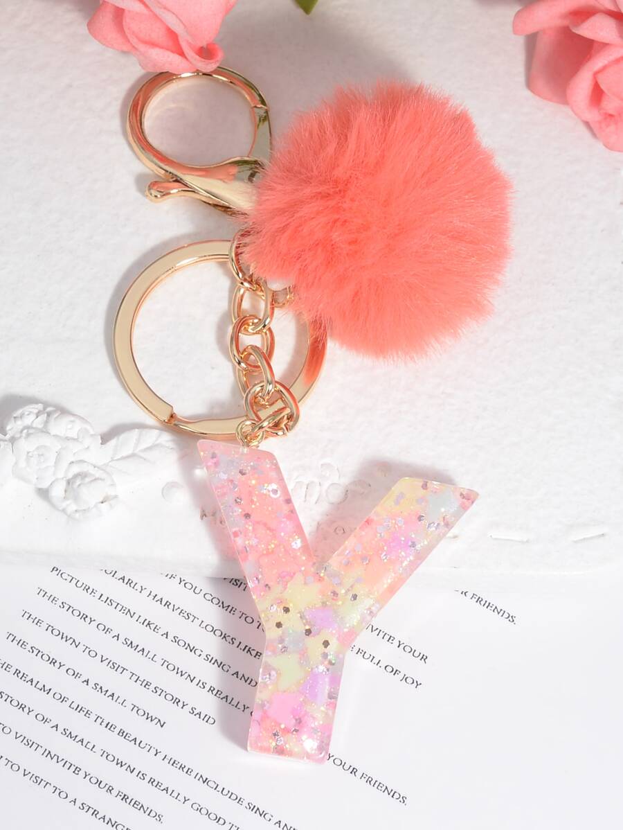 Pom Pom & Letter Charm Keychain | SHEIN USA