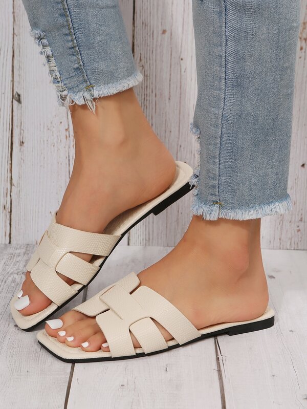 Women Snakeskin Embossed Slide Sandals, Elegant Outdoor Flat Sandals ...