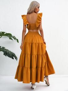 SHEIN VCAY Solid Ruffle Trim Crop Top & Ruffle Hem Skirt | SHEIN USA