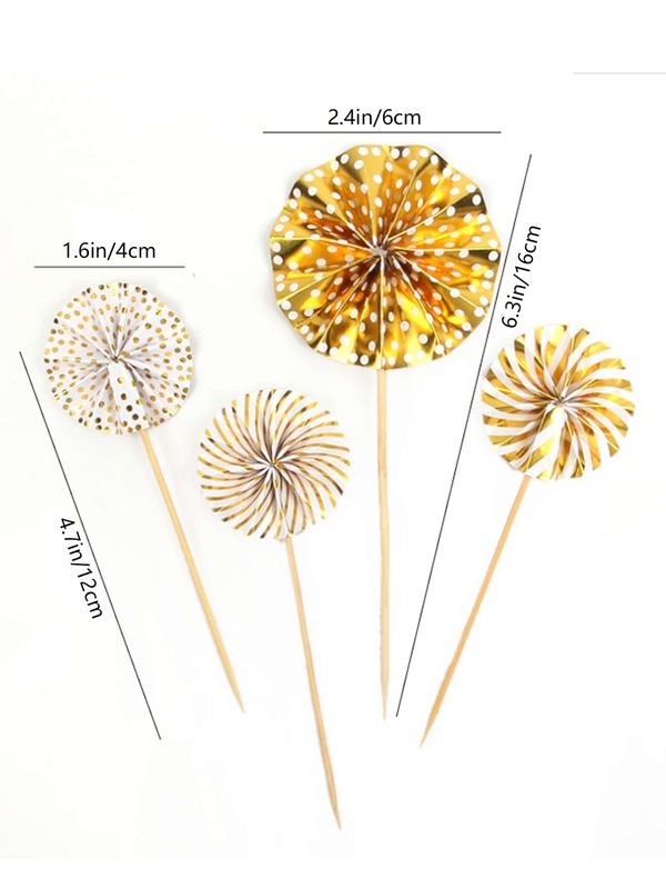 4pcs Paper Fan Shaped Cake Topper, Metallic Round Cake Decoration For ...