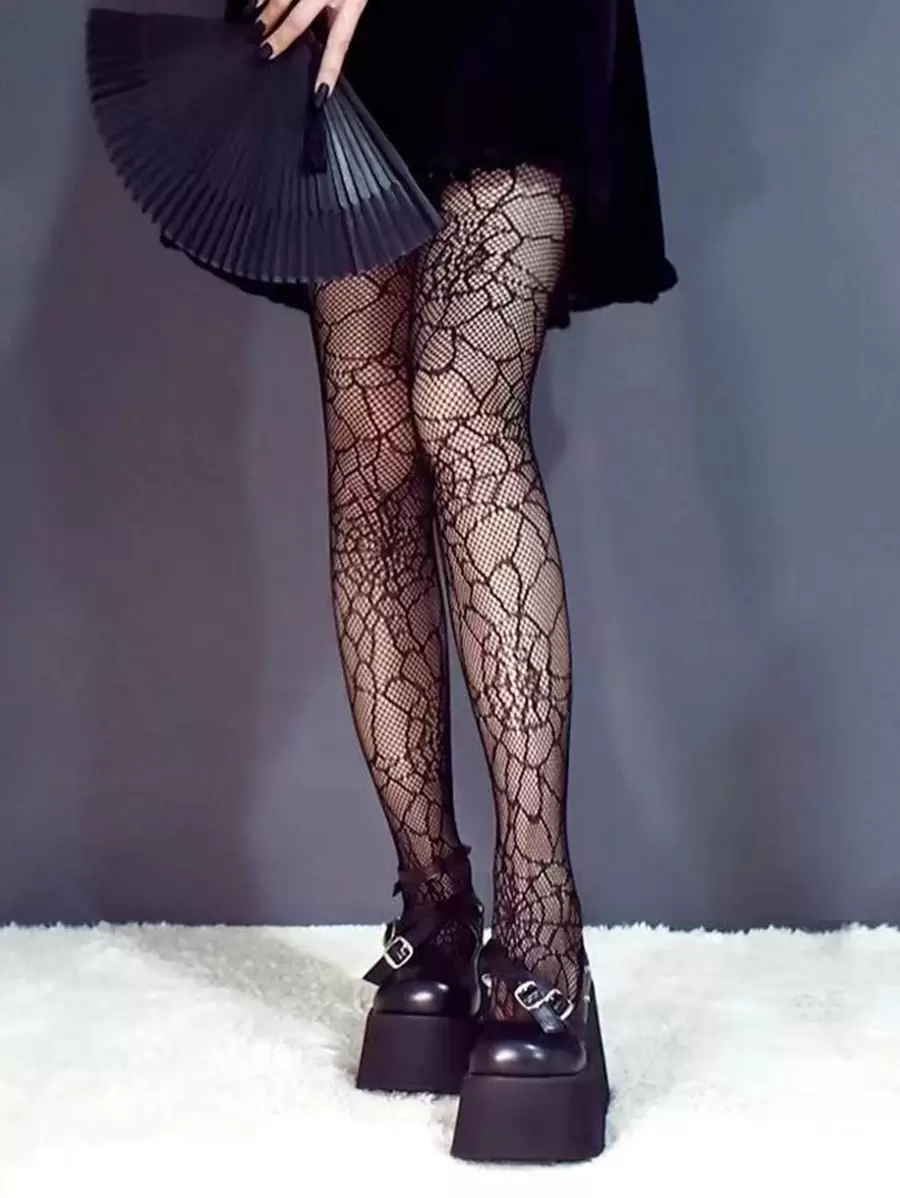 1 Pair Women Sexy Jacquard Pattern Fishnet Stockings, Suitable For ...