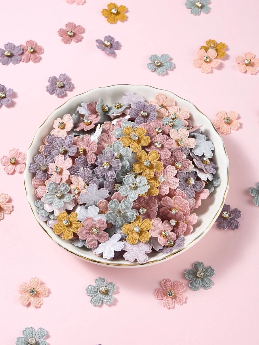 50/100pcs Rhinestone Embellished Small Flower Accessories For Socks ...