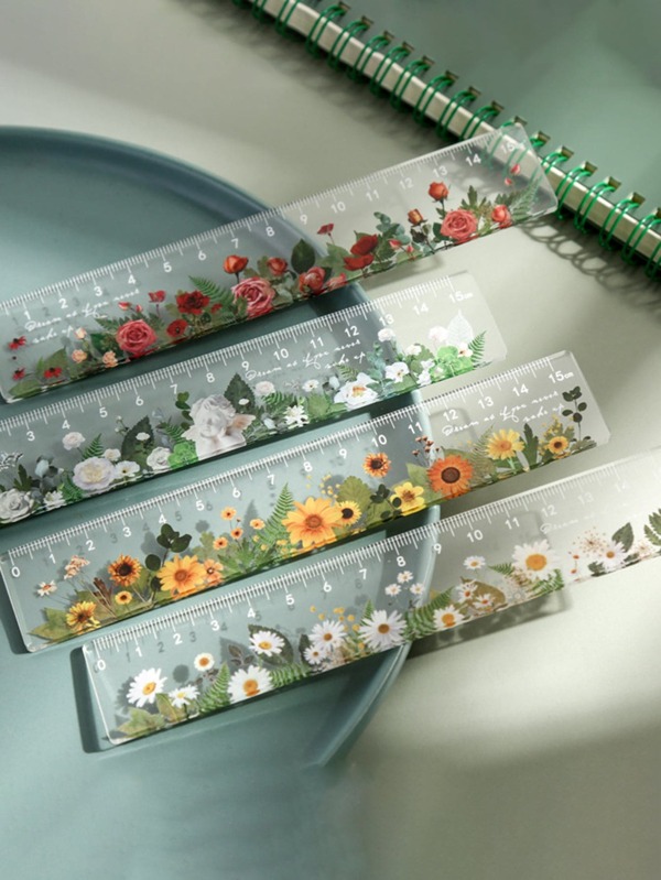 1pc Random Daisy Rose Ruler Multifunction Diy Drawing Tools Student ...