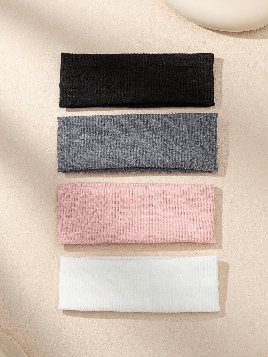 4pcs Solid Hair Band For Back To School Casual, Gym Headband Turban ...