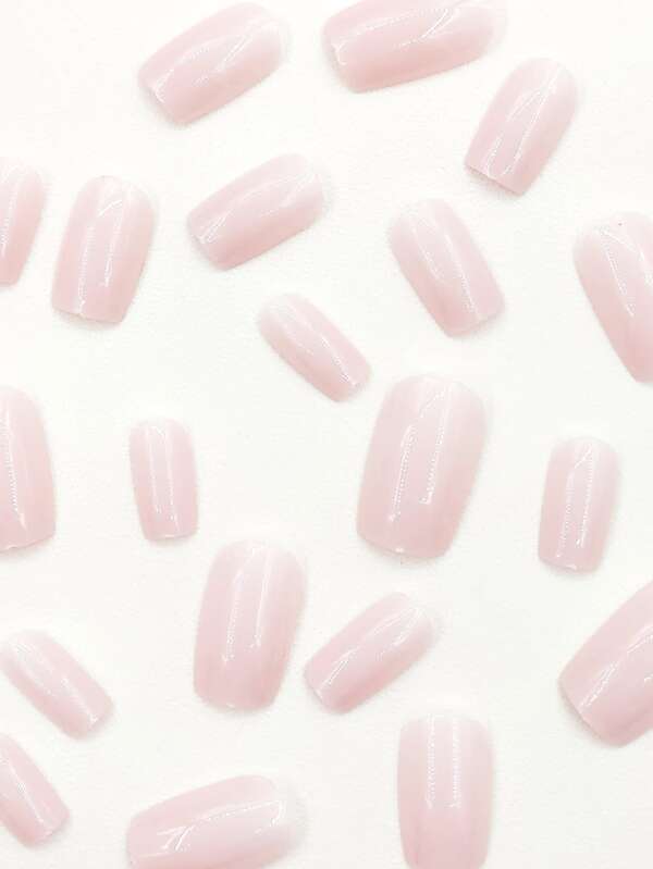 24 Pieces Short Square False Nails With 1 Nail File And 1 Jelly Gel ...