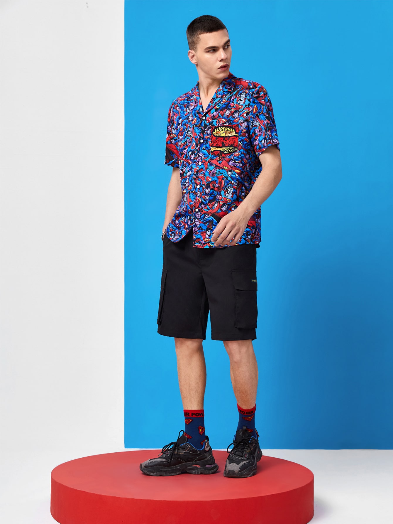 SUPERMAN X SHEIN Men Figure Graphic Patched Pocket Shirt | SHEIN USA