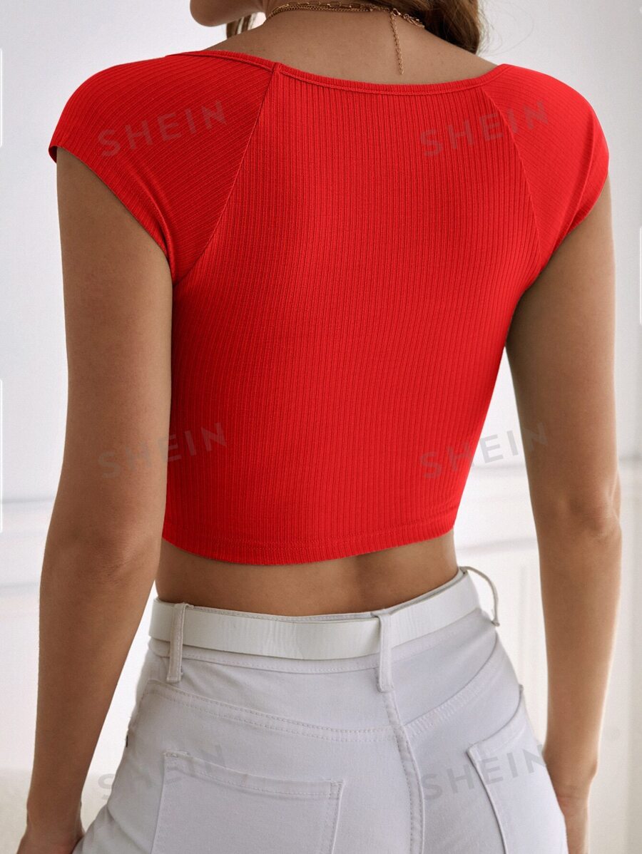 Shein Privé Square Neck Ribbed Knit Crop Tee Shein Usa