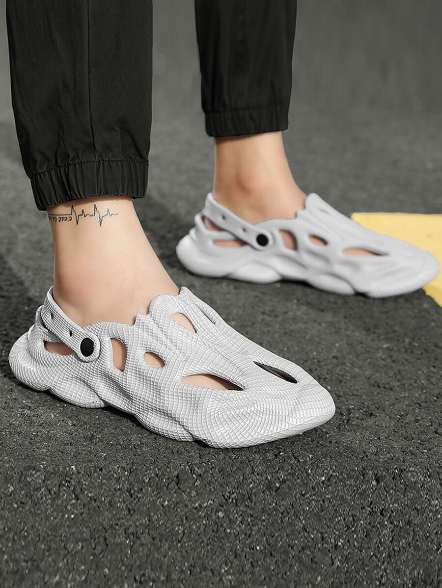 Cool Grey Vented Clogs For Men, Cut Out Design Two Way Wear EVA Clogs ...