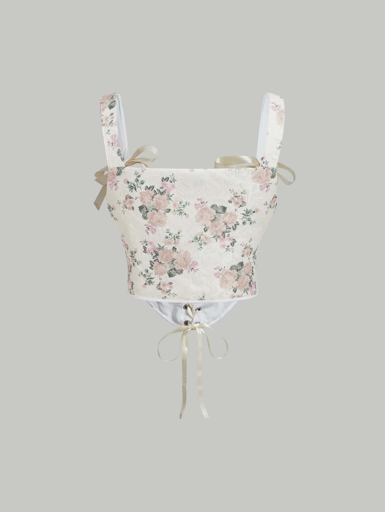 SHEIN MOD Floral Print Lace Up Front Wide Strap Top | SHEIN USA