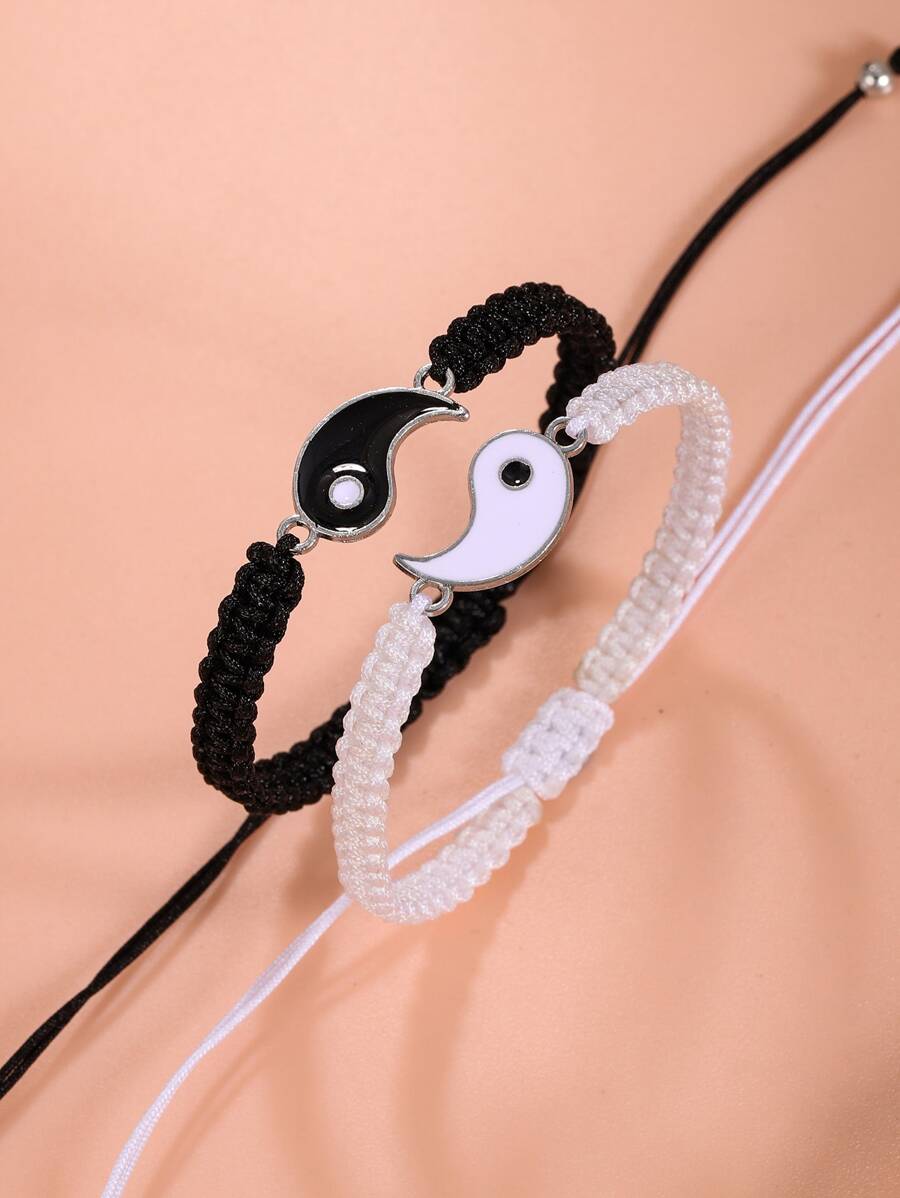 2pcs/set Best Friend Bracelets Adjustable Cord Thread Yin & Yang Matching Bracelet For ...