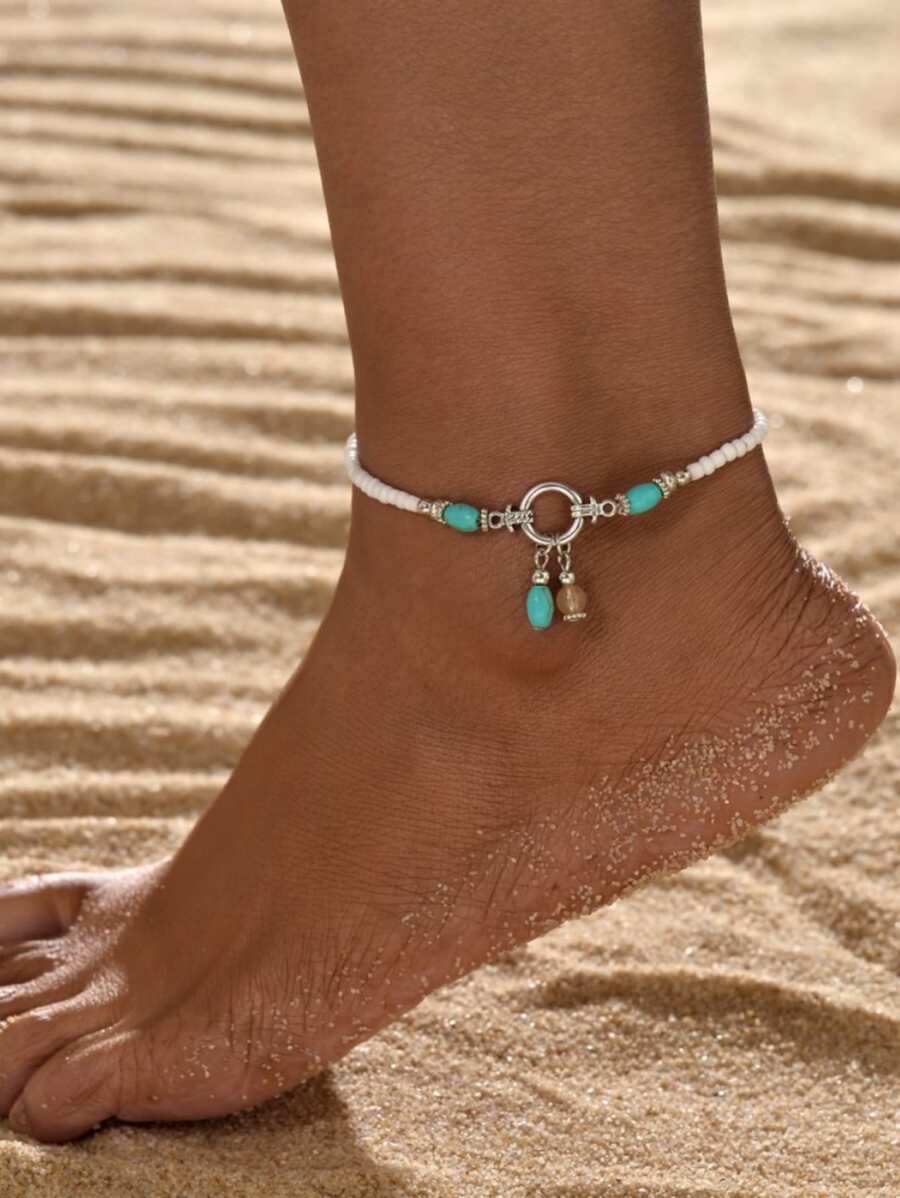 Stone Decor Beaded Anklet | SHEIN UK