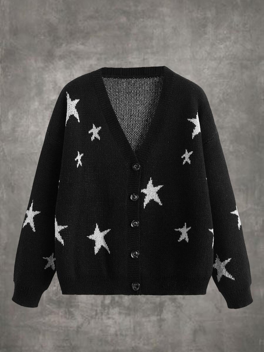 ROMWE Grunge Punk Star Pattern Button Front Cardigan | SHEIN UK