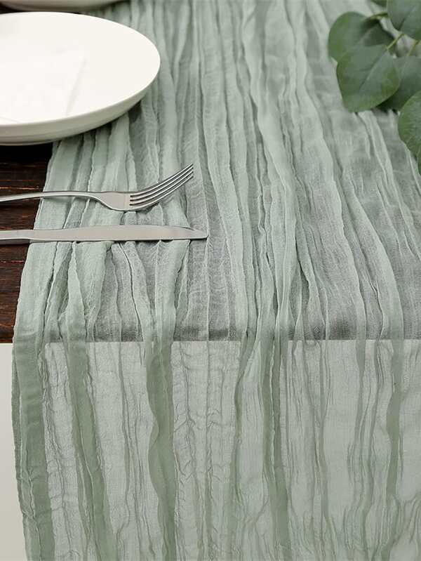 1pc Solid Color Table Runner, Green Polyester Mesh Table Decoration For ...