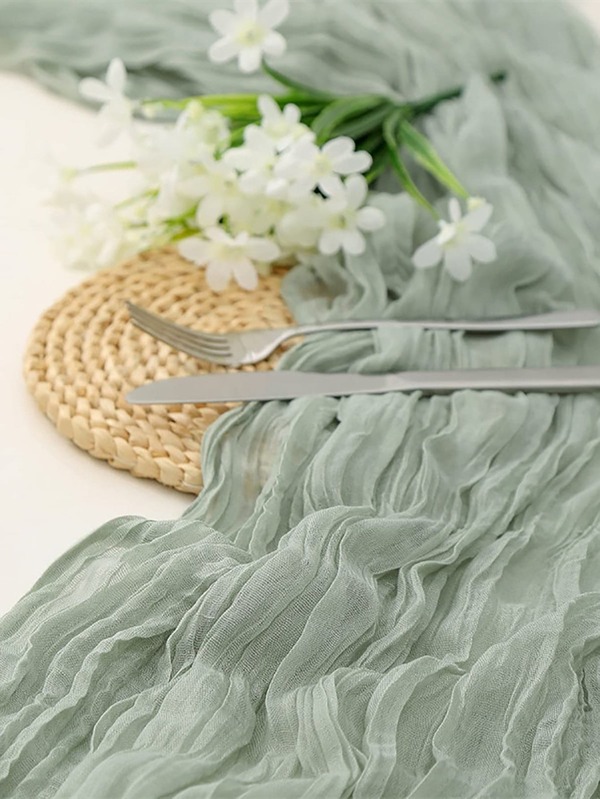 1pc Solid Color Table Runner, Green Polyester Mesh Table Decoration For ...